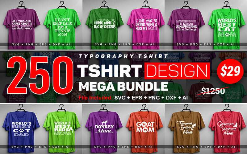 250 T-Shirt Design Mega Bundle - InkyDeals