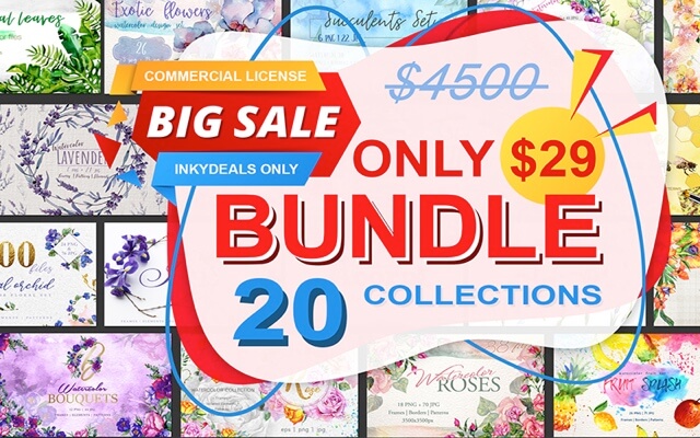 20-In-1 Watercolor Elements Bundle - InkyDeals