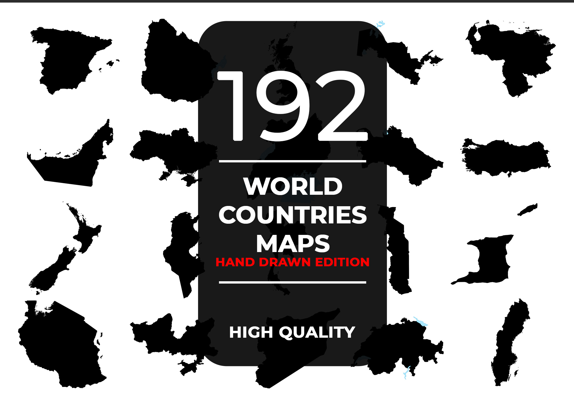 192 Hand Drawn World Countries Maps | InkyDeals